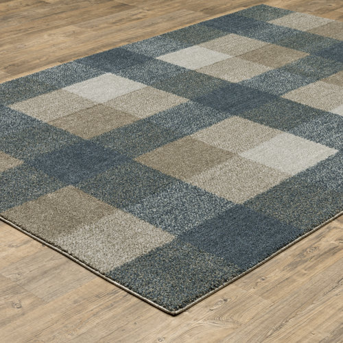 Wade Logan® Amanvir Performance Teal Blue/Grey/Tan Rug & Reviews | Wayfair