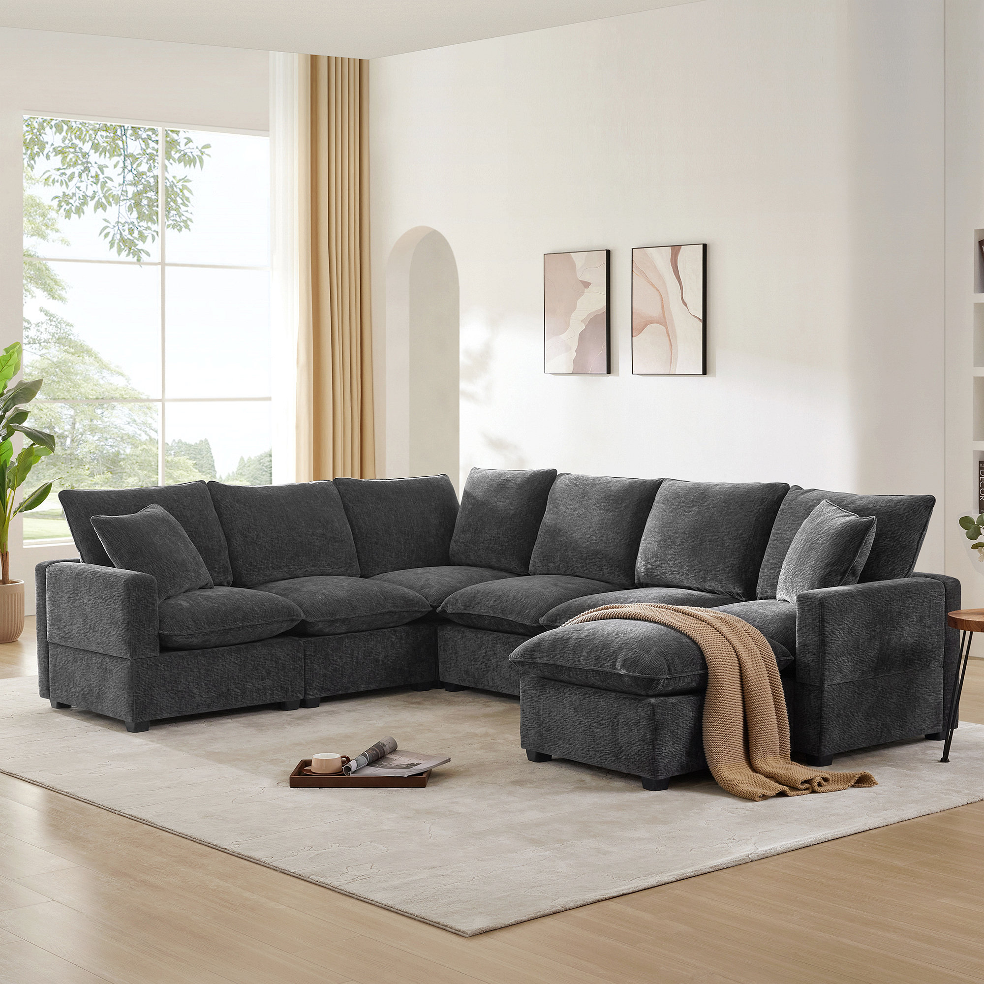 Orren Ellis 110*86" Modern U Shape Modular Sofa, 7 Seat Chenille ...