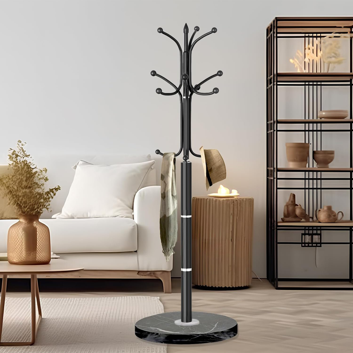 Lark Manor™ Modern Coat Rack with Natural Marble Base, Metal Coat Racks ...