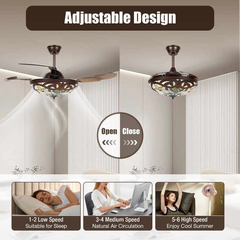 Amcor 42" 4 - Blade Retractable Blades Ceiling Fan with Remote Control ...