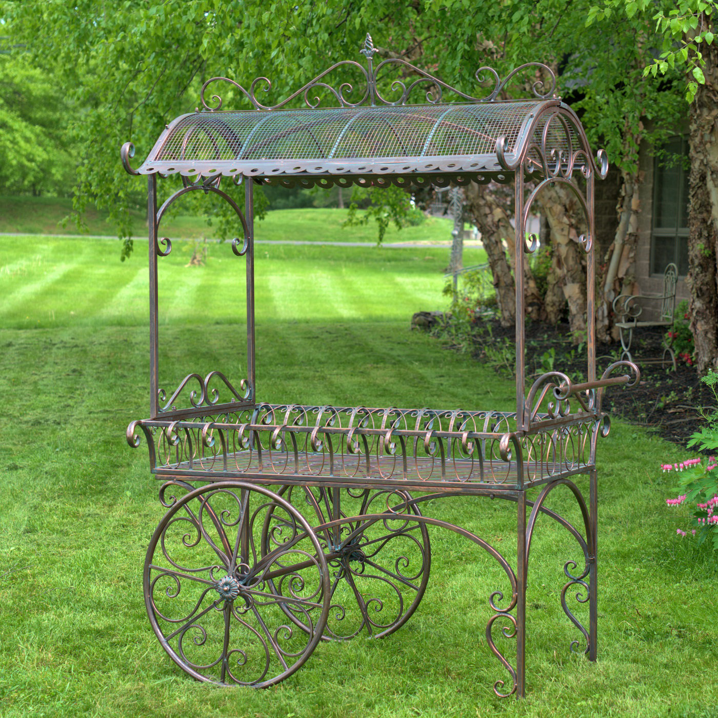 Zaer Ltd International Tusheti Large Iron Flower Cart with Roof | Wayfair