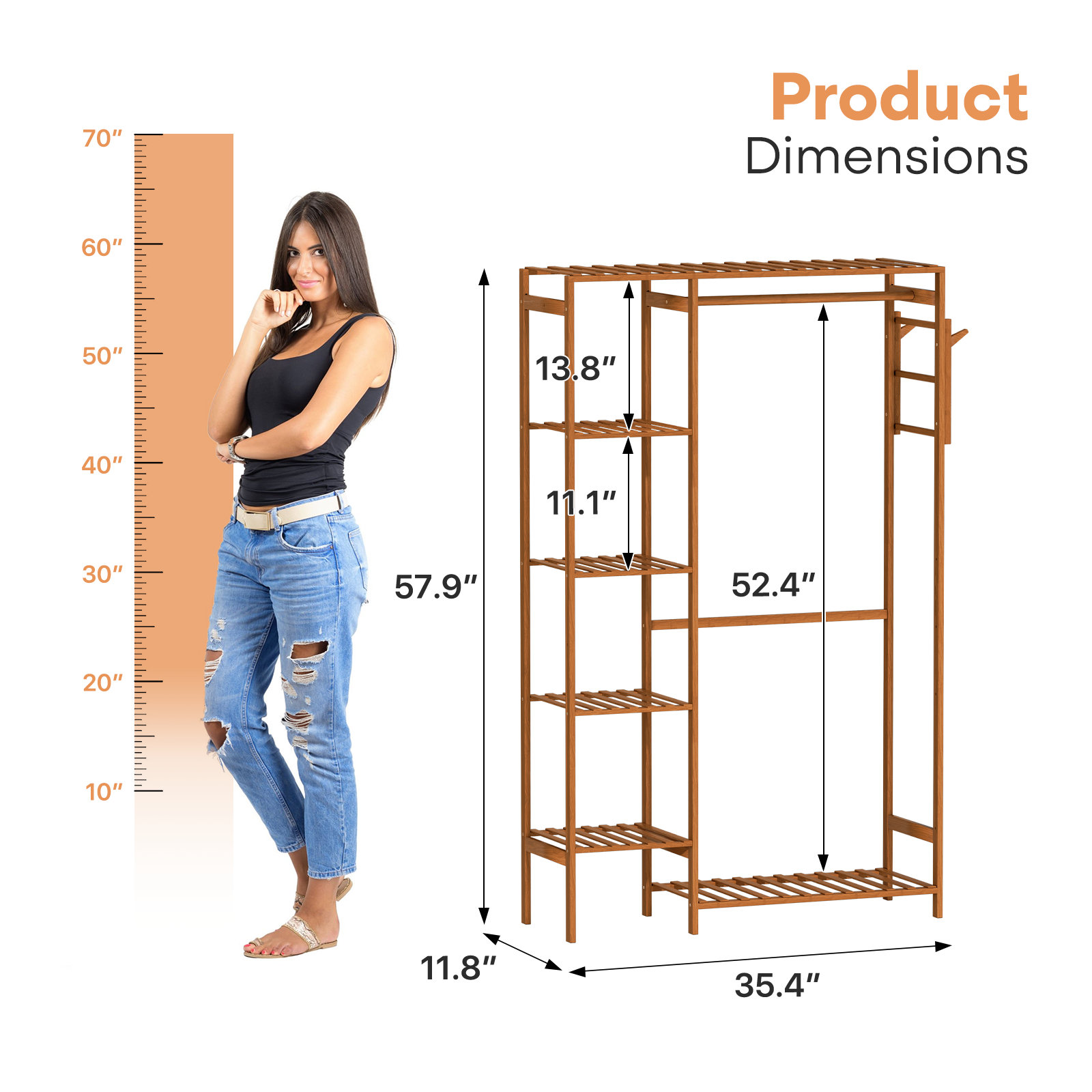 Bring Home Furniture 6-Tier Coat Rack Open Closet Wardrobe with Hanging ...