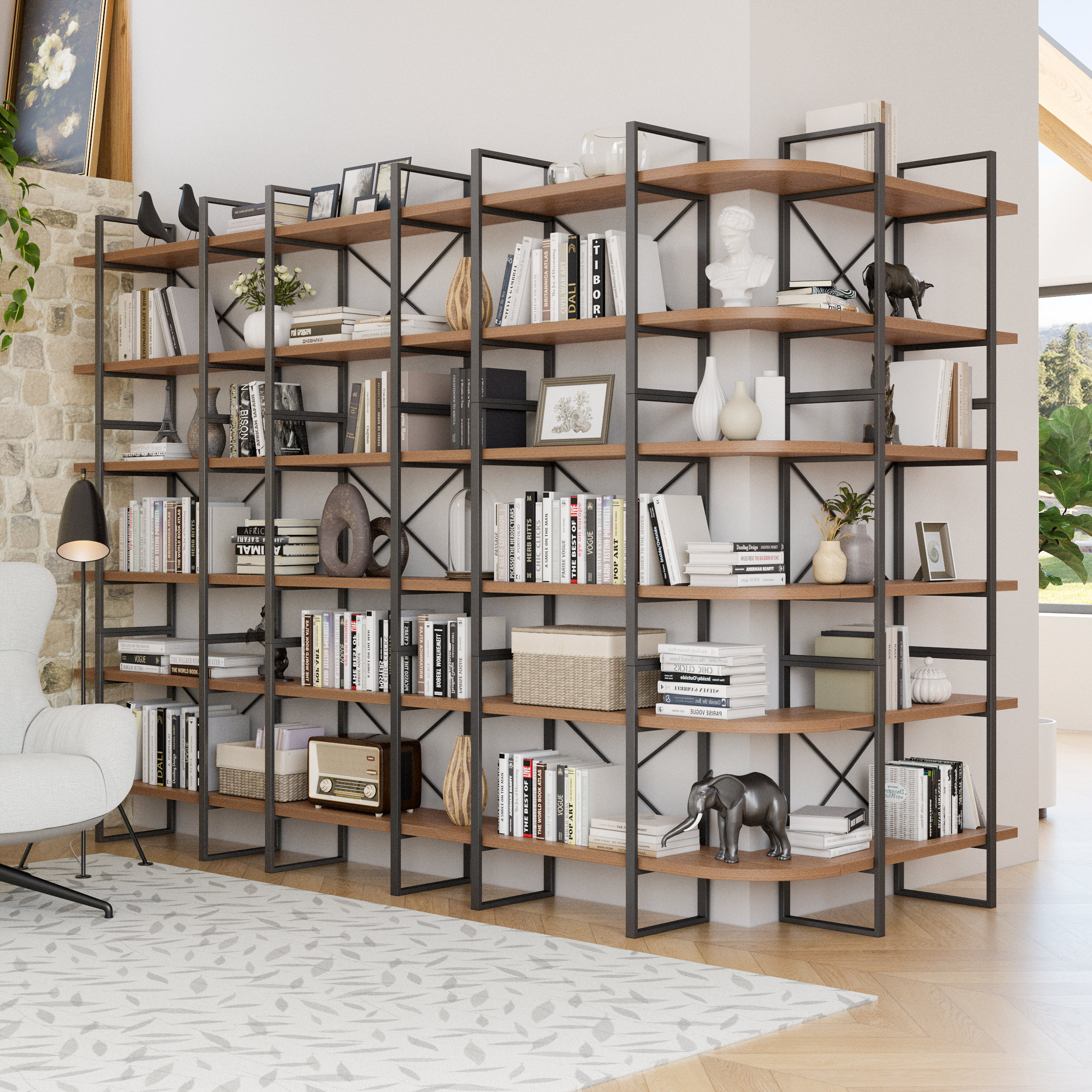 Hokku Designs Modular Industrial Bookshelf With Corner Extension ...