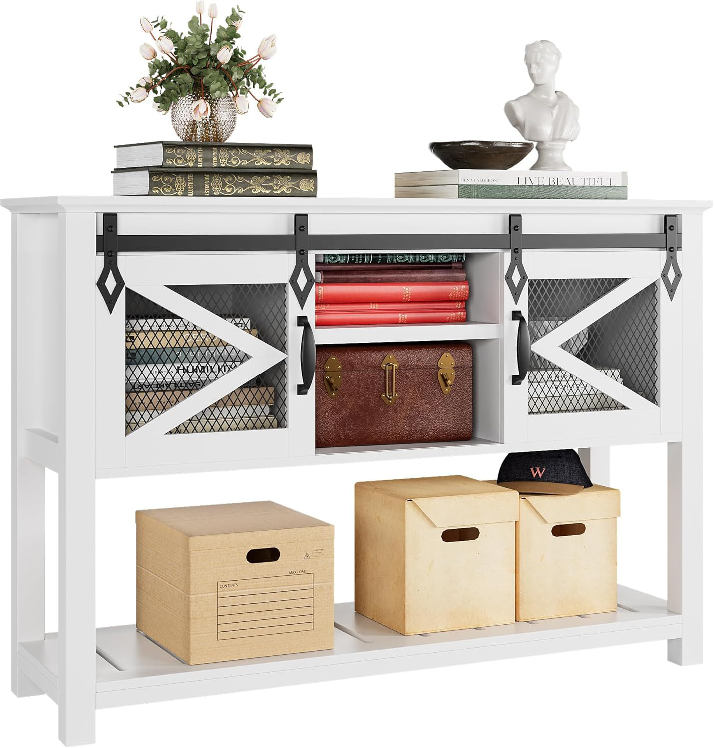 Gracie Oaks Farmhouse Entryway Table With Sliding Barn Doors ...