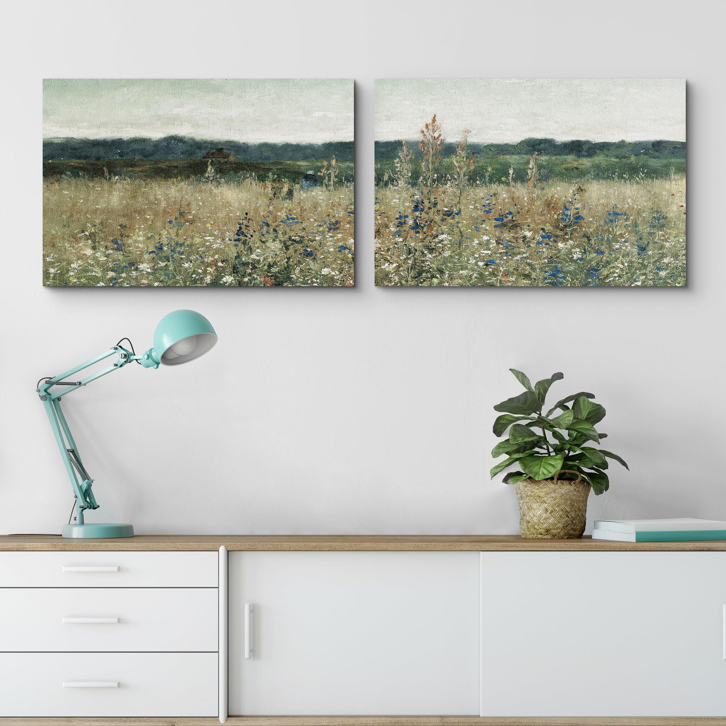 IDEA4WALL Rustic Countryside Green Wildflower Whispers Blooming Fields ...