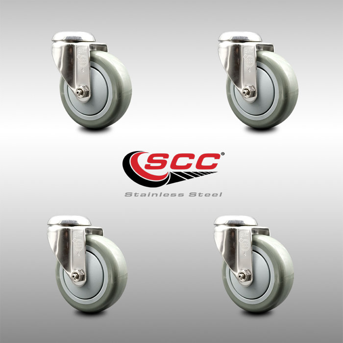 Service Caster 316SS Polyurethane Wheel Swivel Bolt Hole Caster Set ...