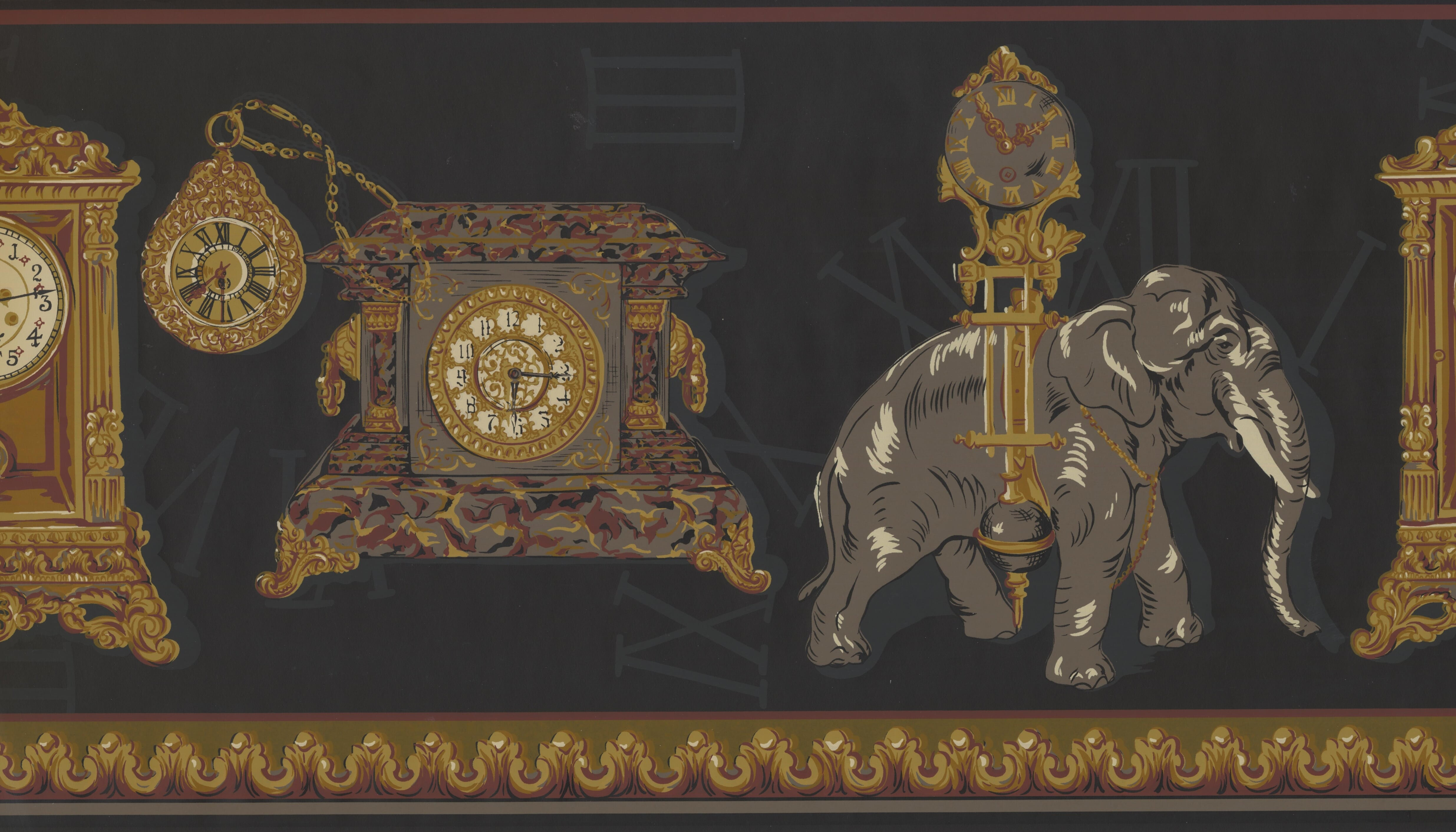CONCORD WALLCOVERINGS ™ Antique Clocks 1.2' L x 180" W Wallpaper Border ...