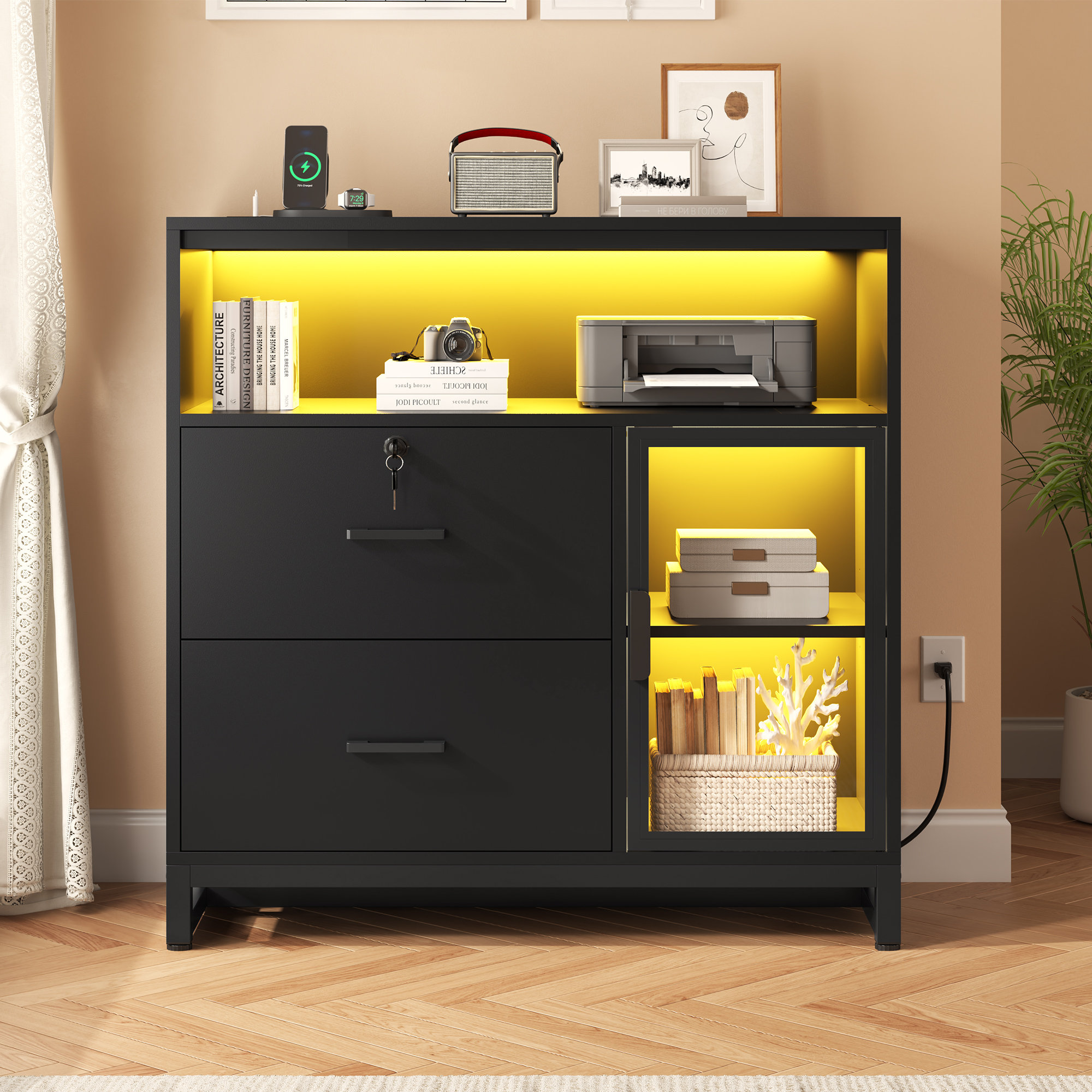 Wrought Studio Mandip 31.5'' W File Cabinet With Power Outlets 2-Drawer ...