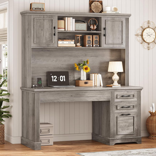 Alcott Hill® Farmhouse Computer Desk With Hutch And 3 Drawers, 47.2 ...