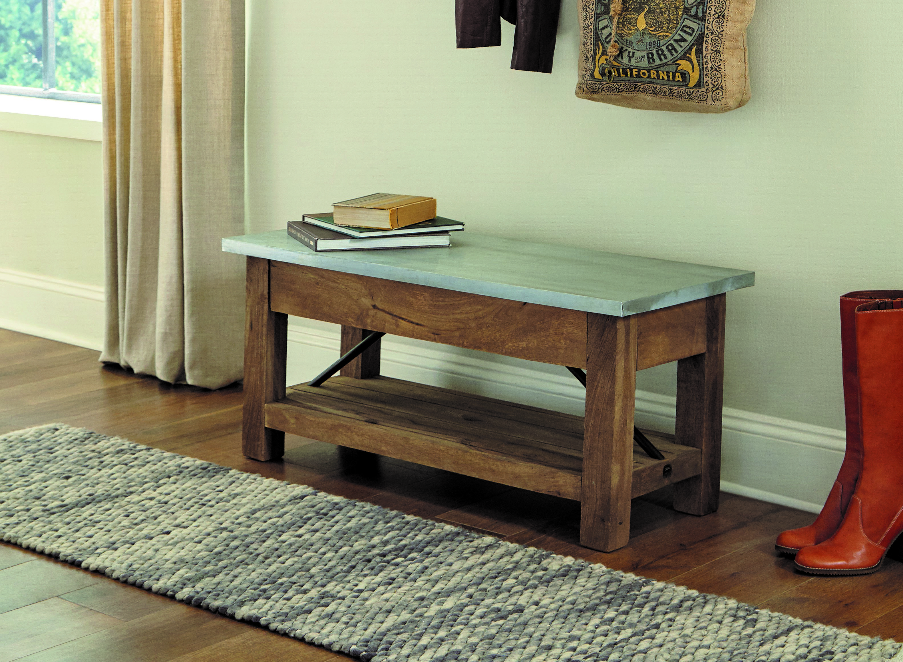 Gracie Oaks Crockett 40"W Industrial Rustic Solid Wood Frame Bench With ...