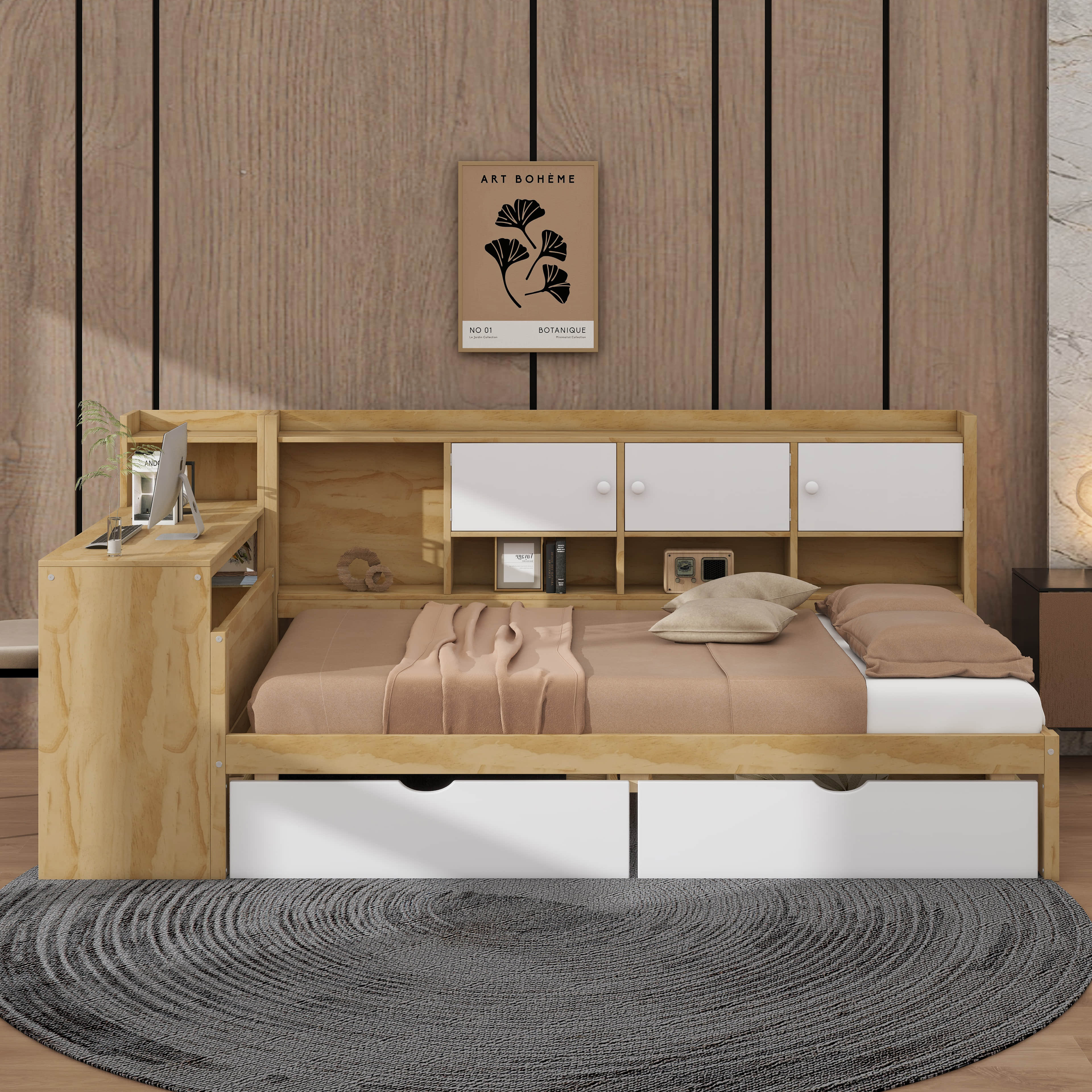 Latitude Run® Wooden L-Shaped Daybed Boasting Seven Storage Cabinets ...