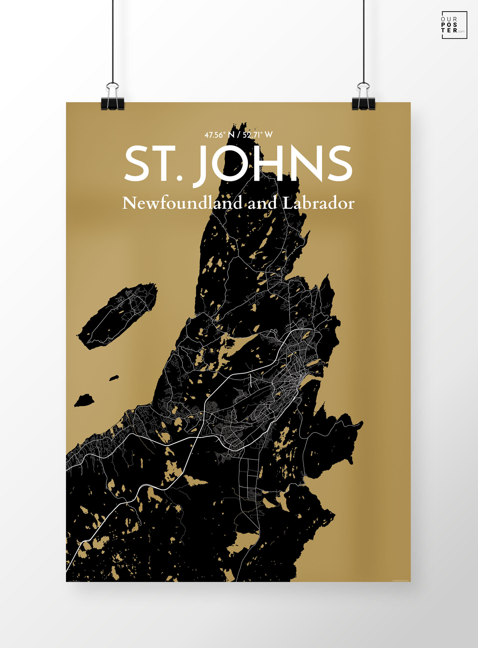 Wrought Studio™ 'St. Johns City Map' Graphic Art Print Poster in Black ...