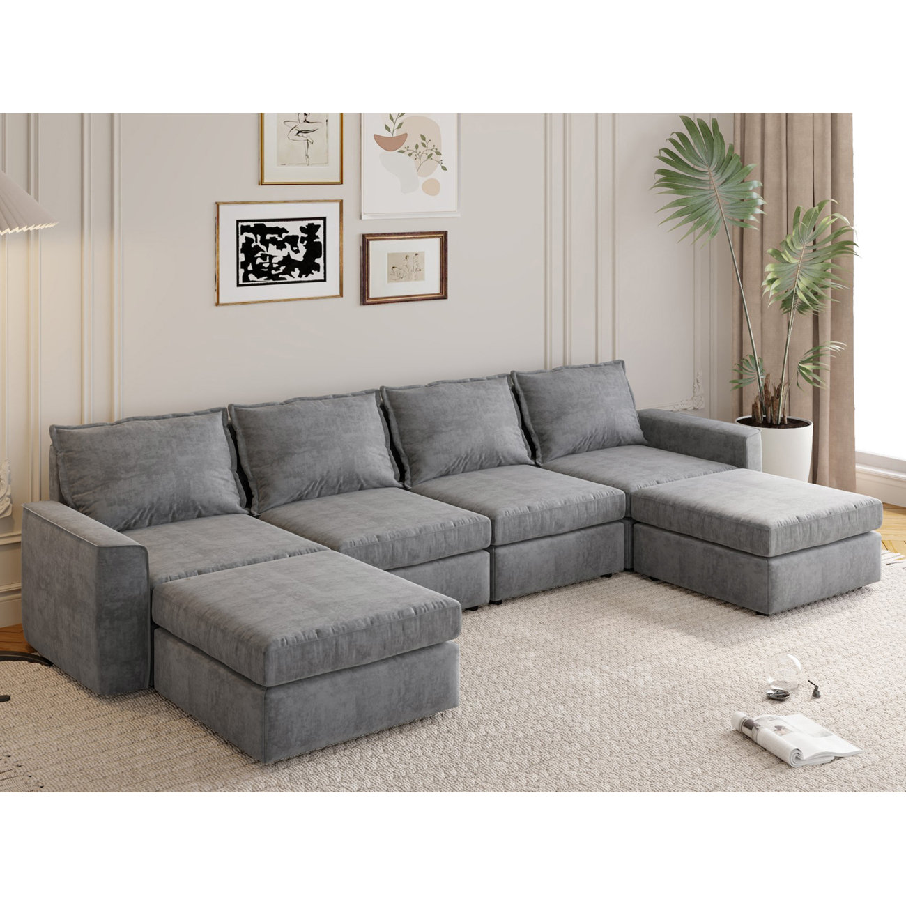 Hokku Designs Modern Sofa Chenille Modular Sectional Sofa U Shaped ...