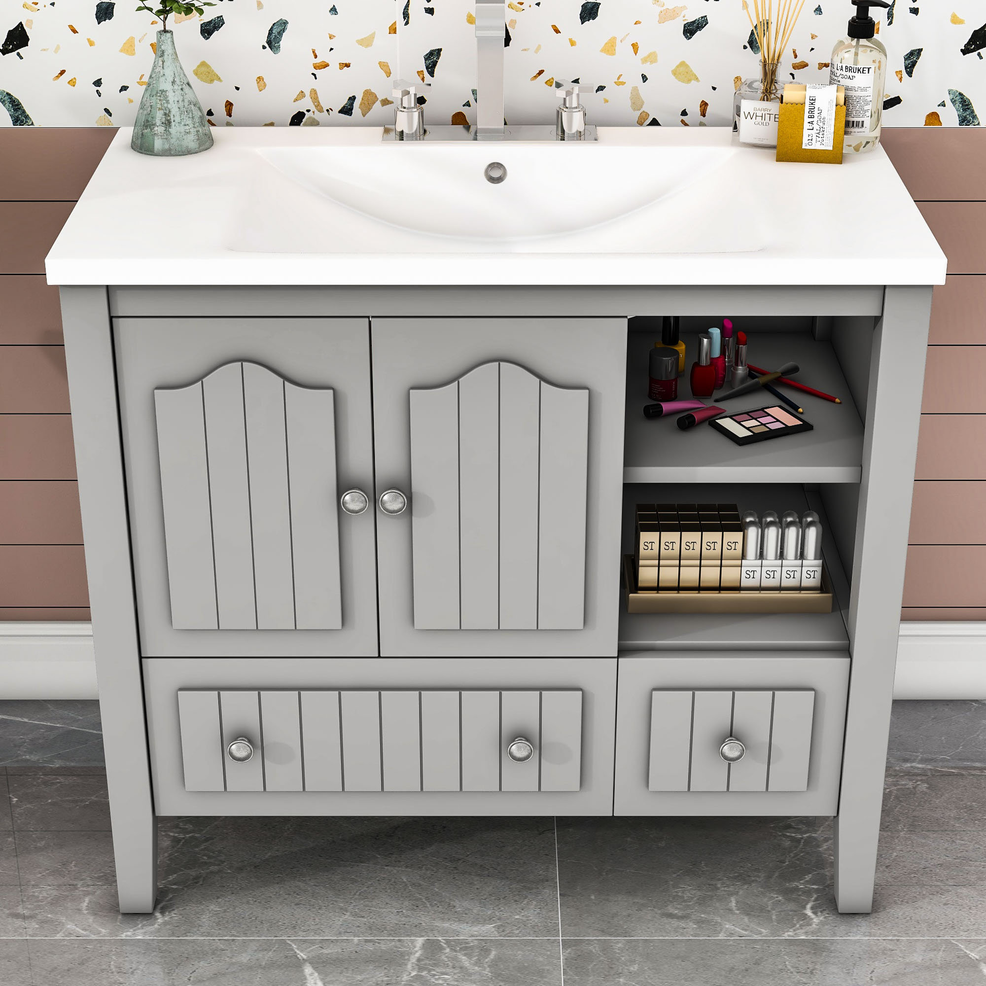 Winston Porter Meuble-lavabo simple 36 po avec dessus et armoire de ...