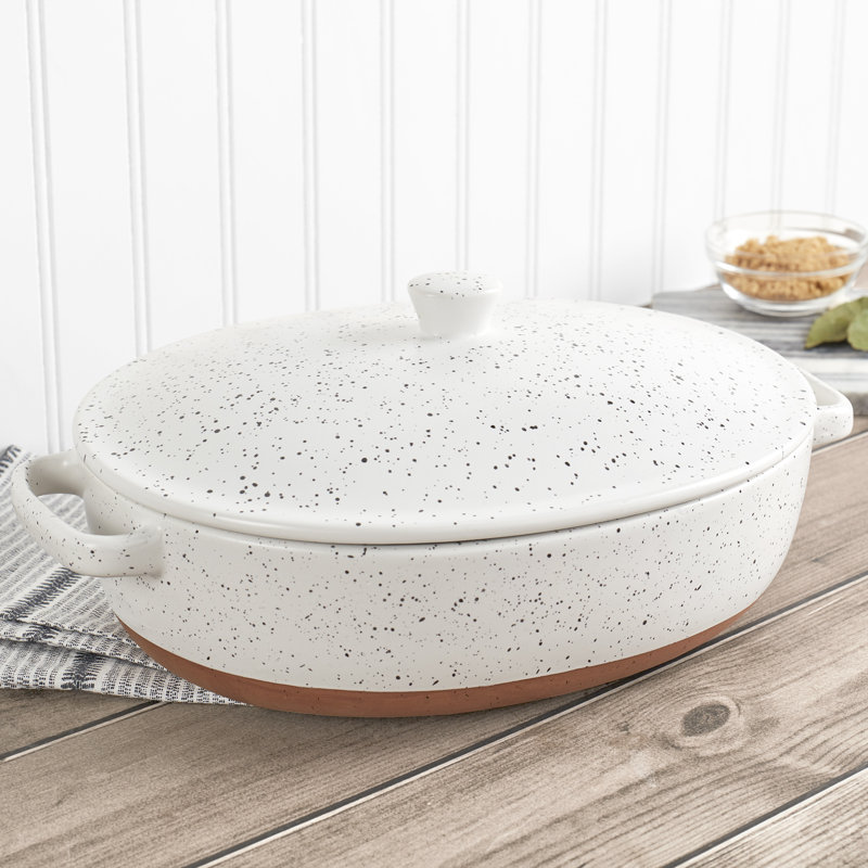 Denmark Tools for Cooks 3.2 Quart Stoneware Oval White Casserole with ...