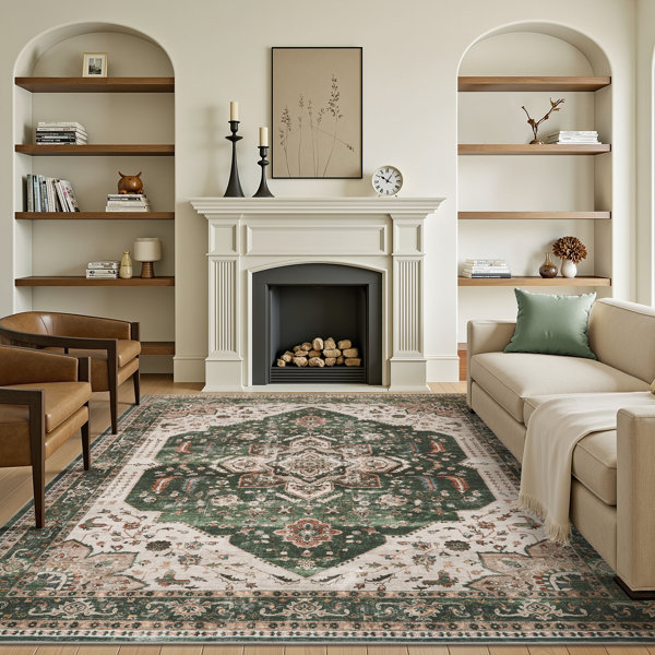 Alcott Hill® Soft Oriental Vintage Washable Distressed Area Rug - Green ...