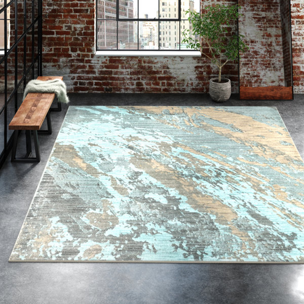 Steelside™ Bali Power-Loomed Blue/Gray/Beige Rug & Reviews | Wayfair