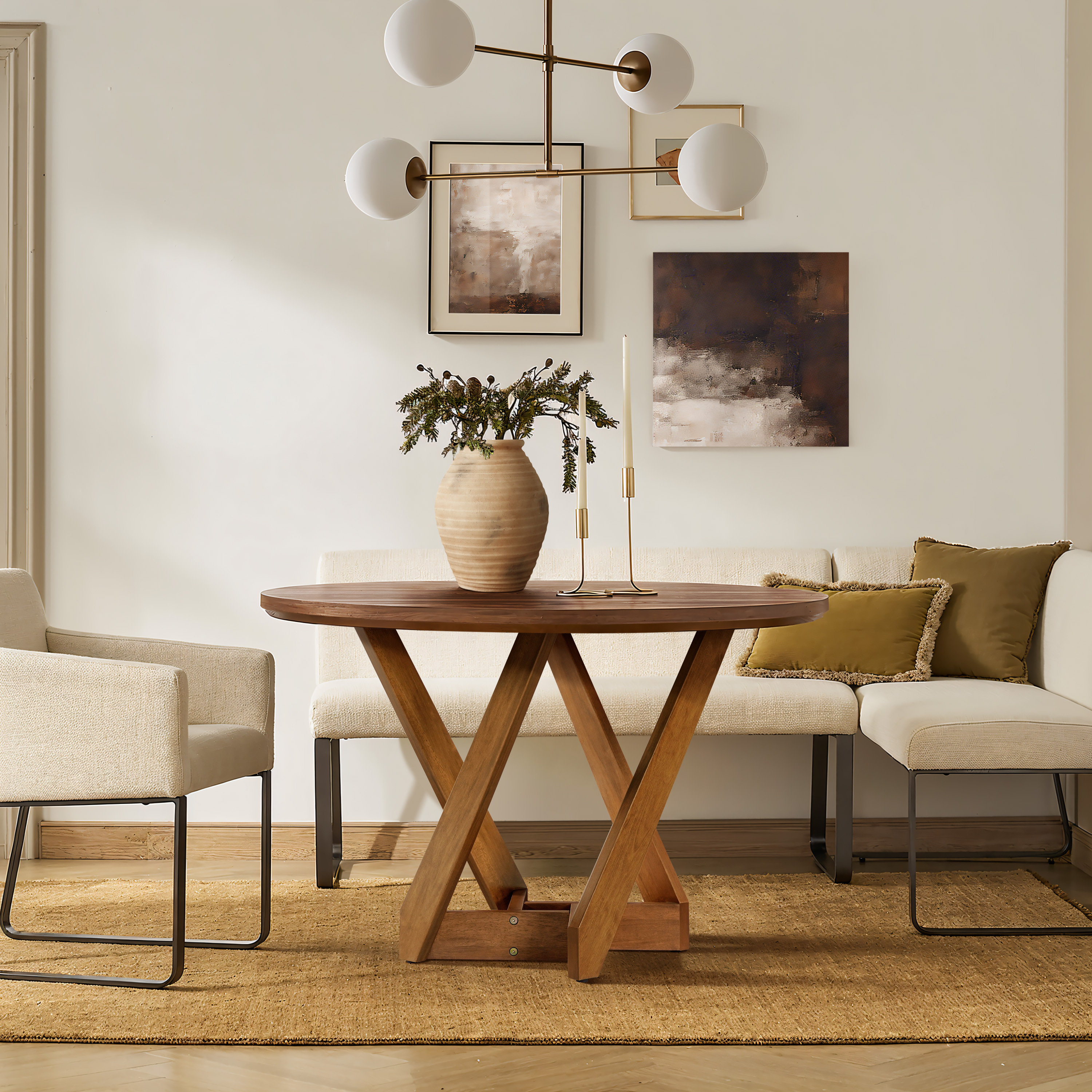 Latitude Run® Walnut Veneer MDF Wood Round 4-Person Round Kitchen Table ...