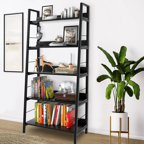 Ebern Designs Eleri 5 Tiered Bookshelf, Ladder Shelf Etagere Bookcase ...