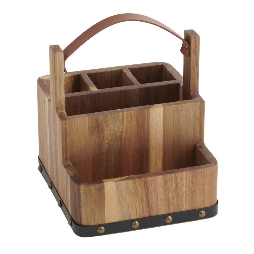 Wine Enthusiast Barrel-Inspired Wine Country Flatware Caddy with ...