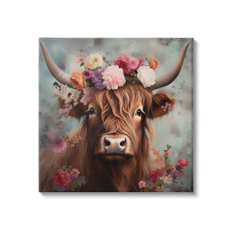 Redwood Rover Detailed Floral Highland Cow & Reviews | Wayfair