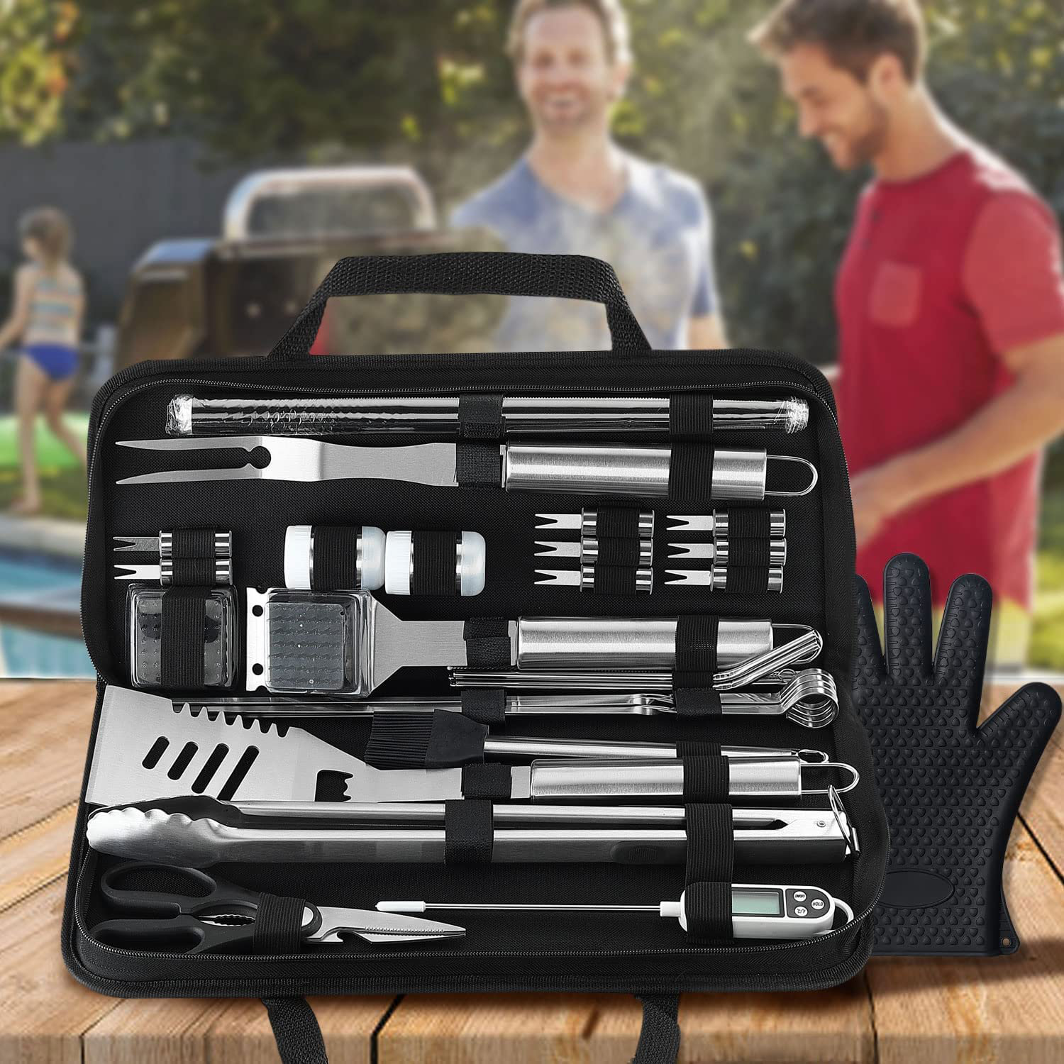 YardStash 31 Pieces Silver Heavy Duty Grill Tool Set - Stainless Steel ...