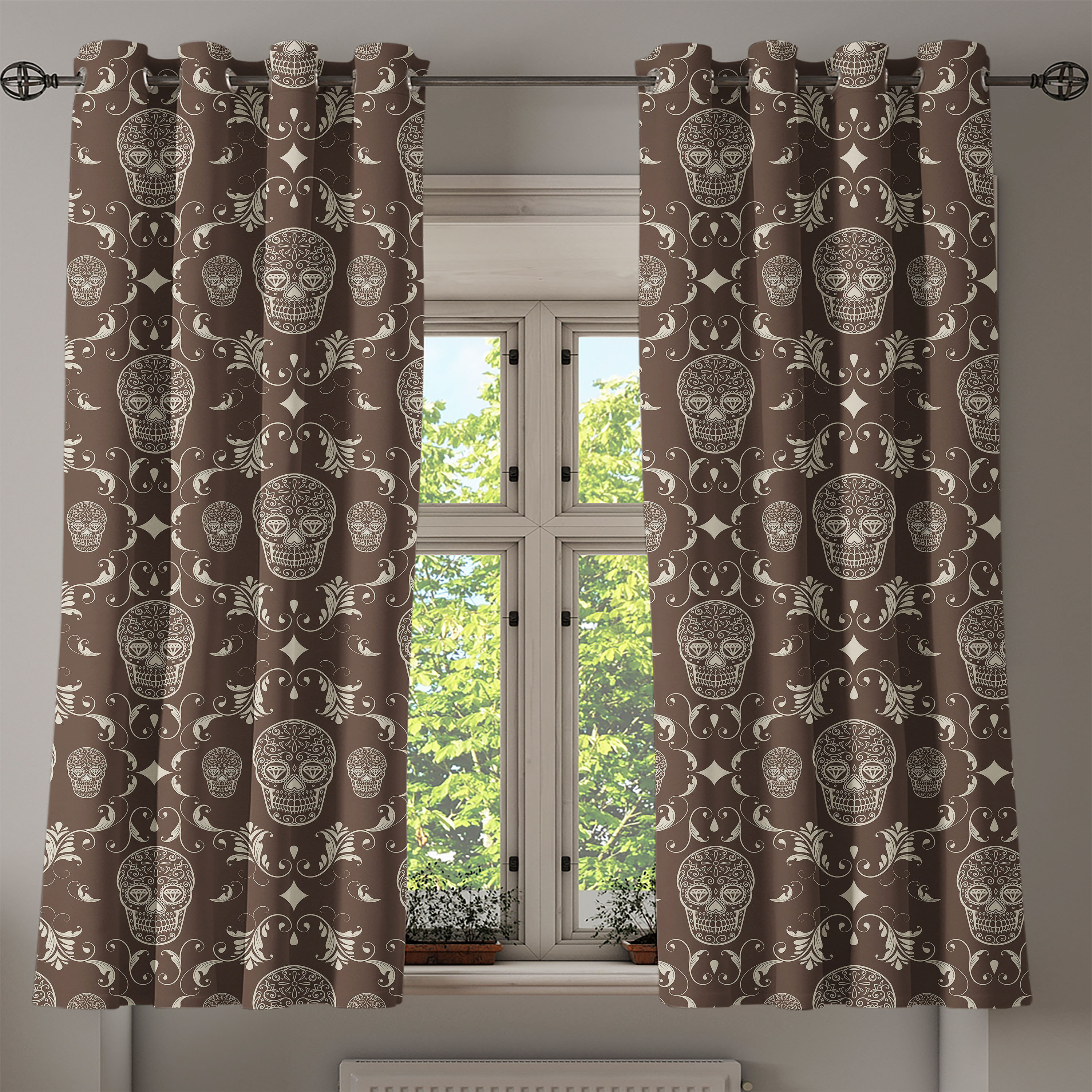 Astoria Grand Gothic Grommet Curtain Retro Rococo Skull Pattern Pale ...