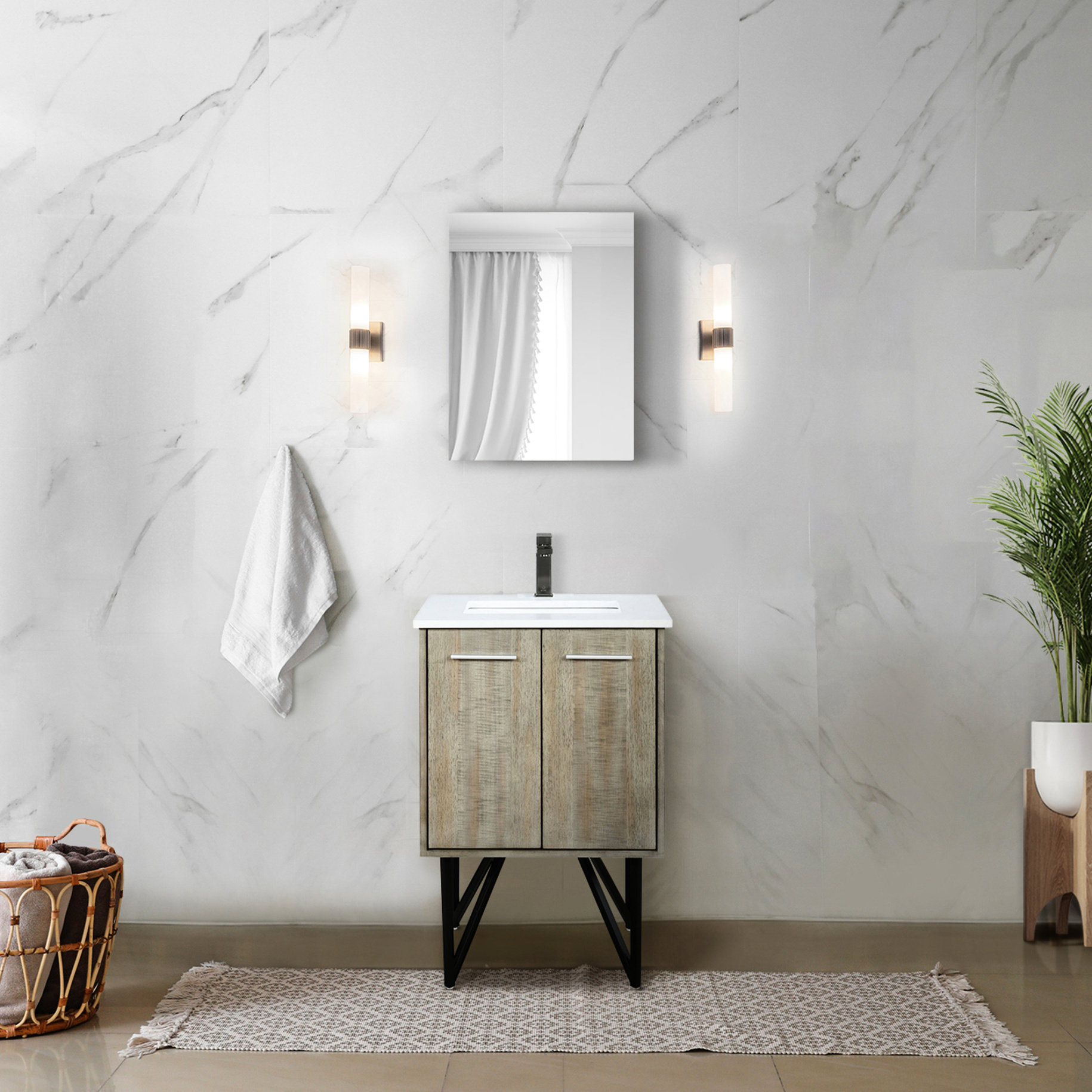 Hokku Designs 30 In. W Rustic Bathroom Vanity With White Quartz Top ...