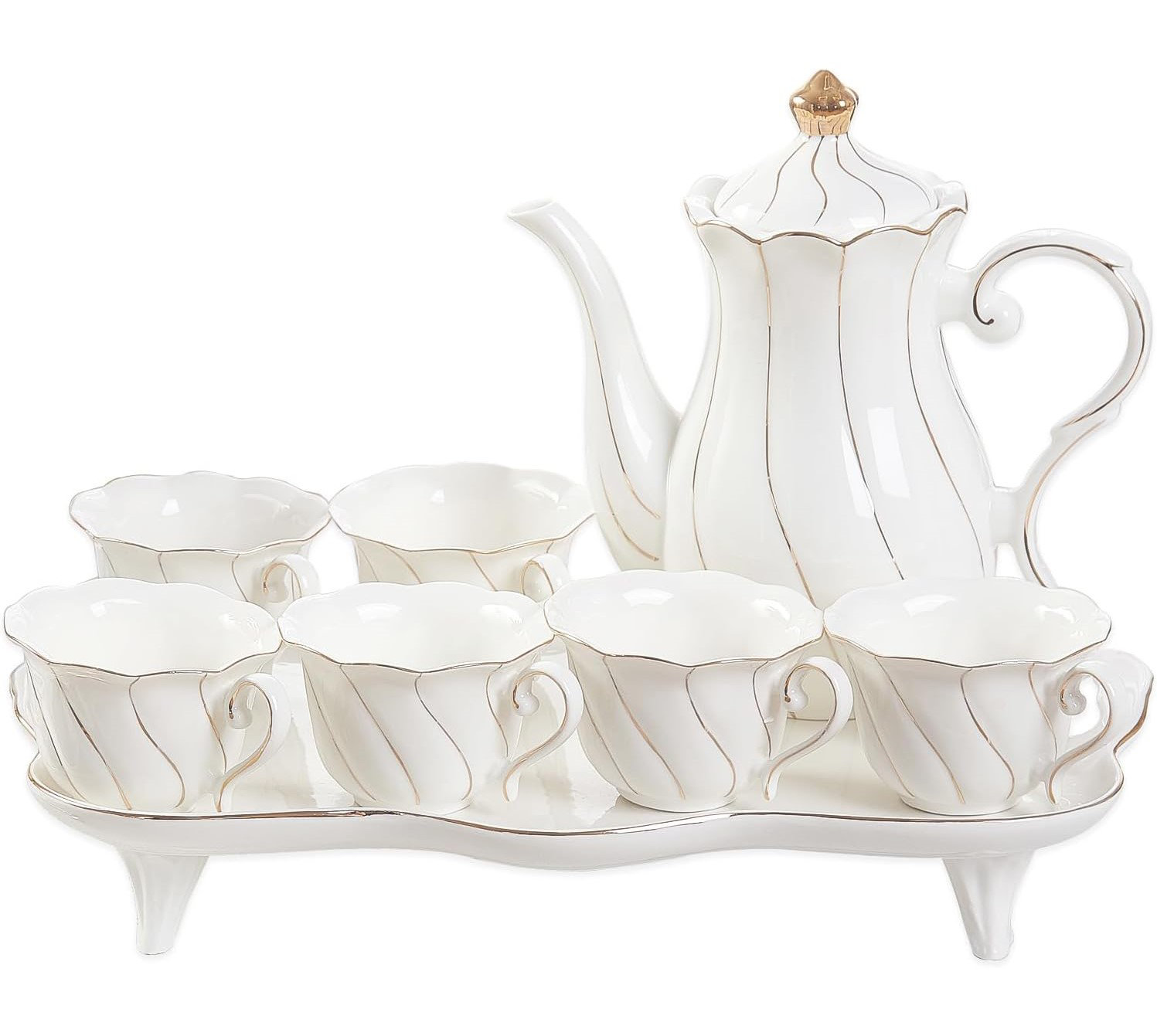 IMPIAR 14 Pcs Tea Set For 6 With Tea Tray & Spoons Luxury British Style ...