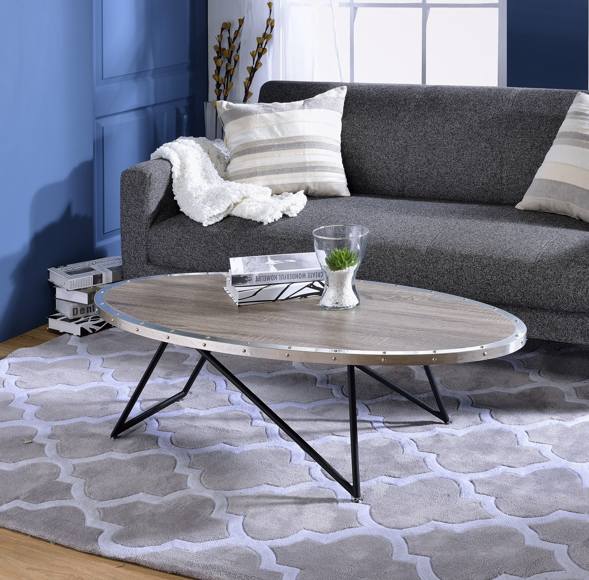 17 Stories oval shape coffee Table with metal legs - Wayfair Canada