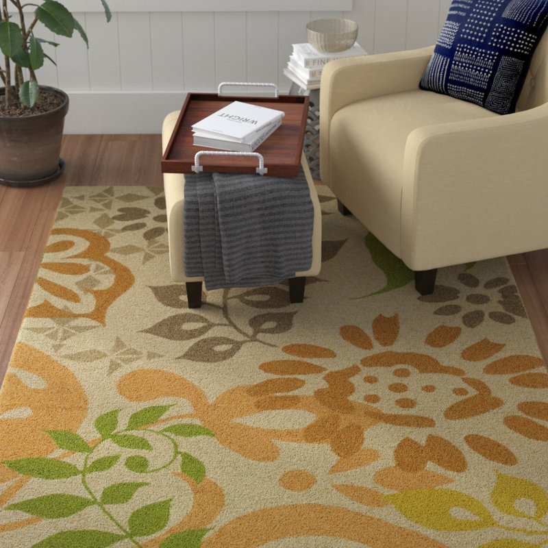 Red Barrel Studio® Schueller Floral Hand Hooked Beige/Orange Area Rug ...