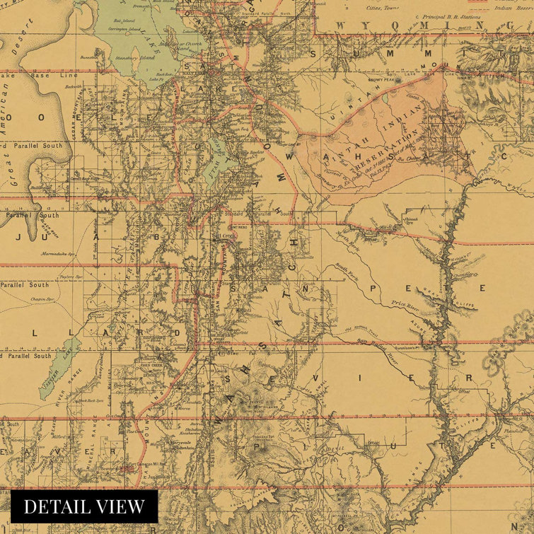 HISTORIC PRINTS HISTORIX Vintage 1879 Utah State Map - 24X36 Inch Utah ...