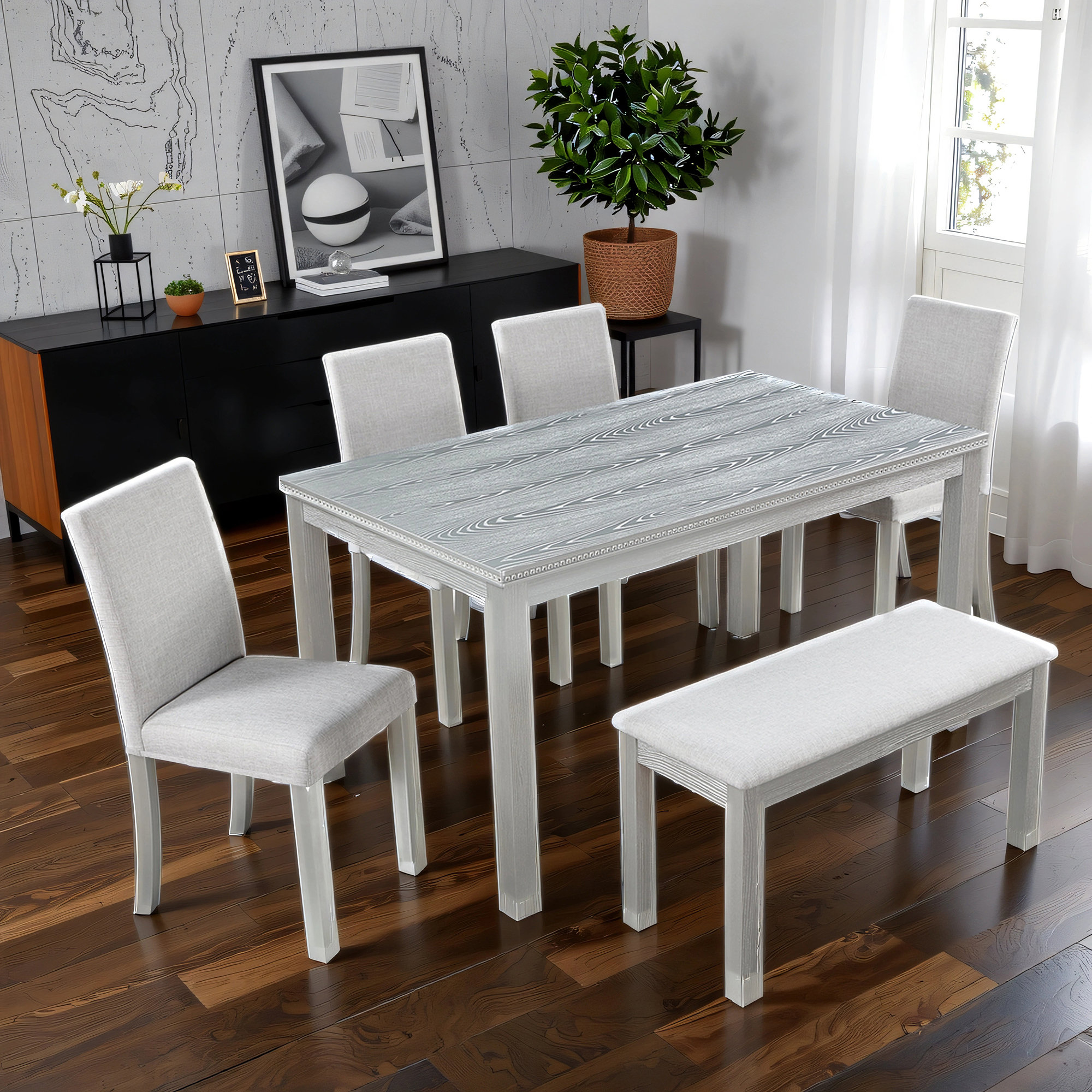 Lark Manor™ 6 Piece Wooden Dining Rectangular Table with Bench, Kitchen ...
