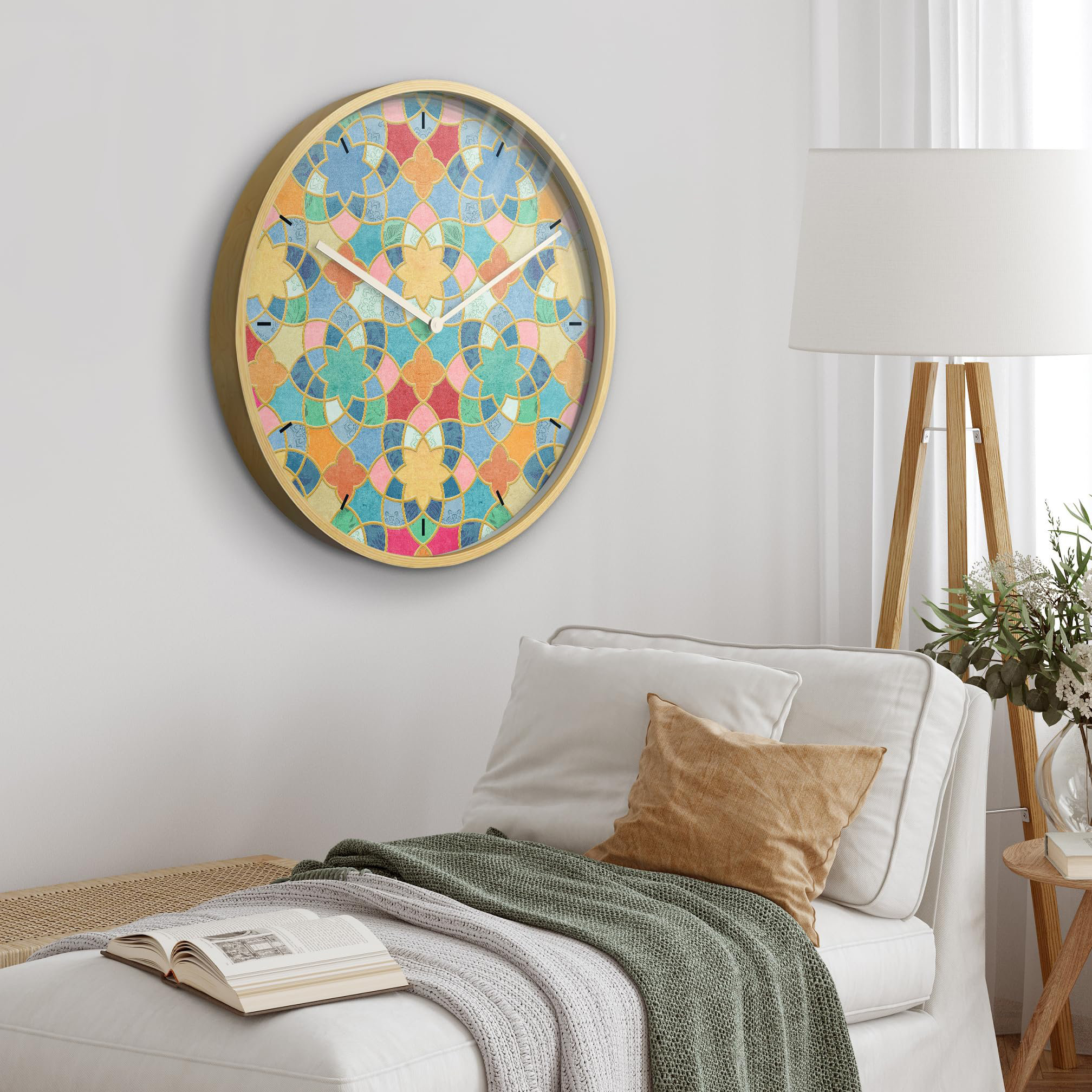 SIGNLEADER Vibrant Multicolor Tile Clock Decor Wooden Large Wall Clock ...