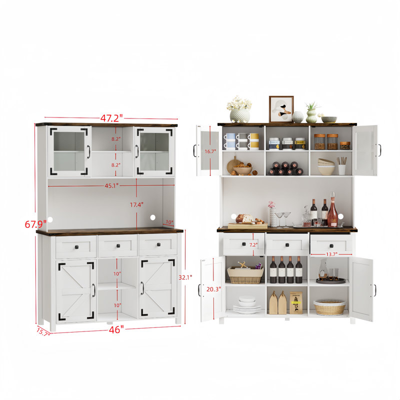Gracie Oaks Kenzlea Farmhouse Kitchen Pantry Storage Cabinet, 68 ...
