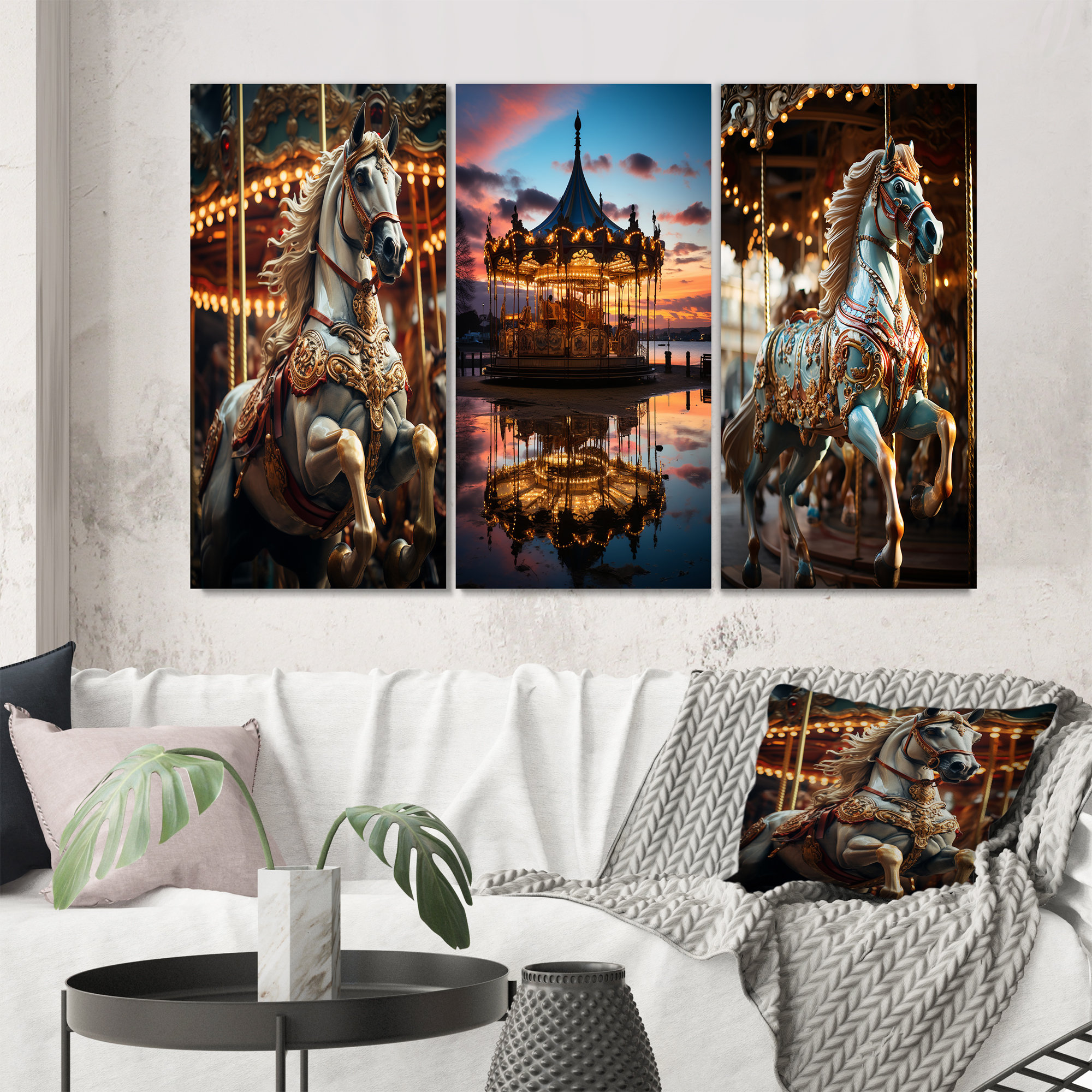 Red Barrel Studio® " Carousel Carousel Carousel " 3 - Pieces on Canvas ...