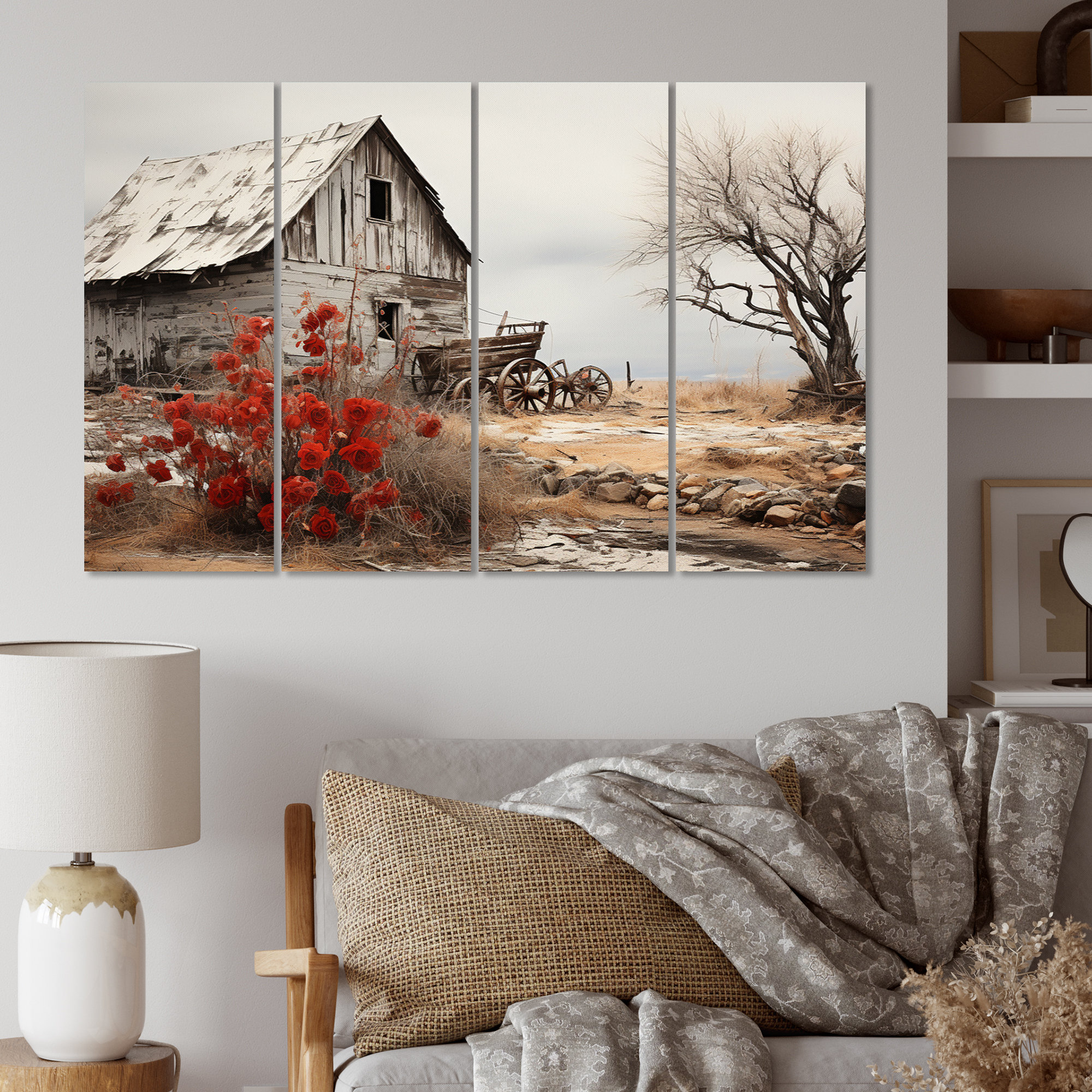 Design Art Red Farmhouse Rustic Elegance I - Farm Wall Decor - 4 Panels ...