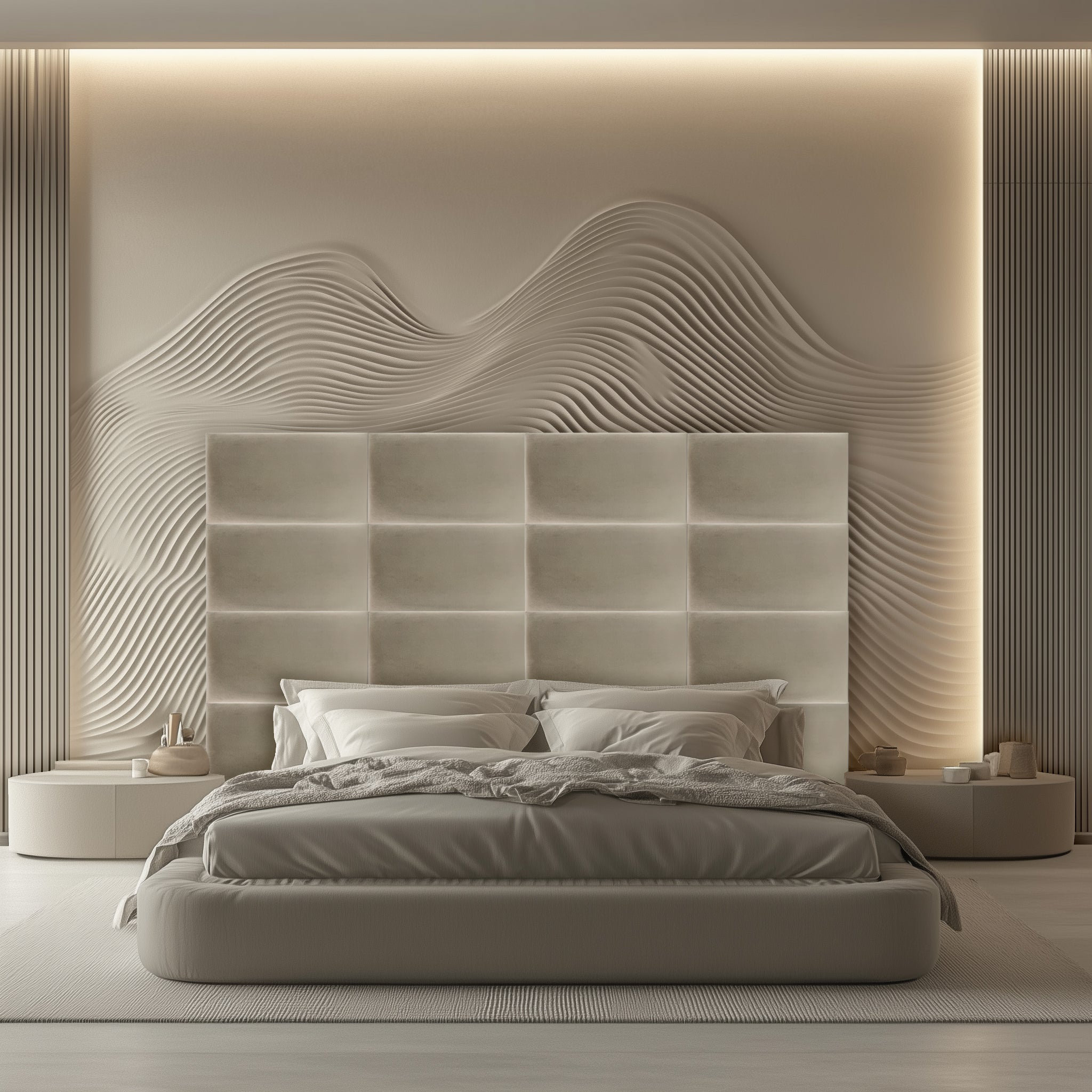 Latitude Run® Small Square Dark Beige Upholstered Wall Panels, SET Of 4 ...