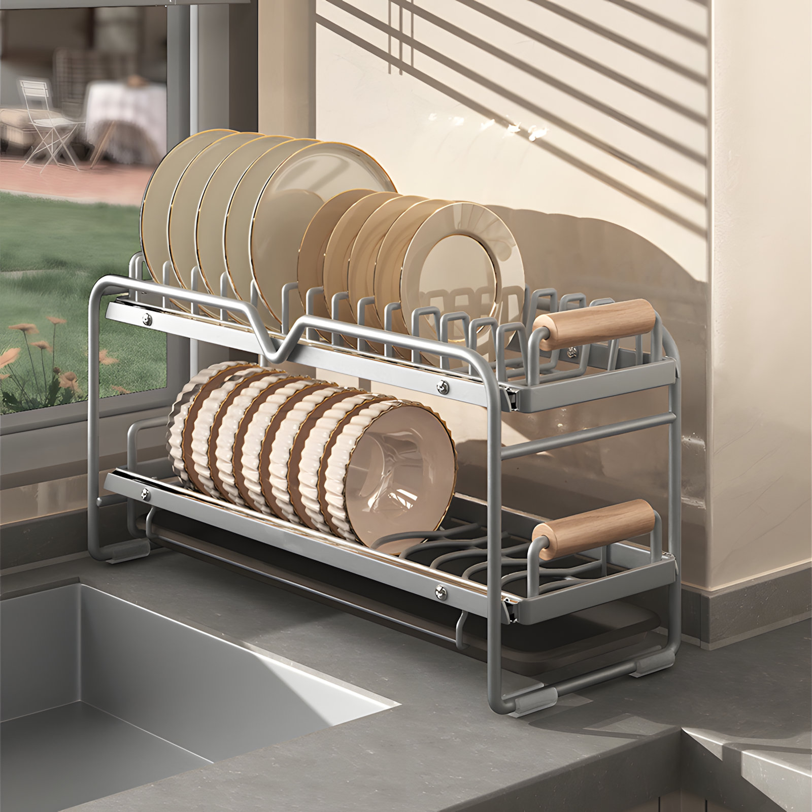 Xiangong Pull-Out Dish Drainer Rack For Kitchen Sink, Compact Space ...