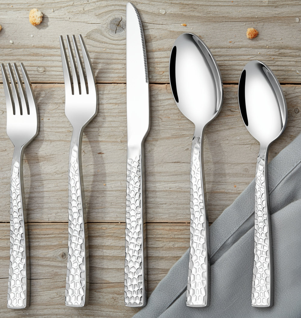 Latitude Run® 20-Piece Hammered Stainless Steel Cutlery Set For Four ...