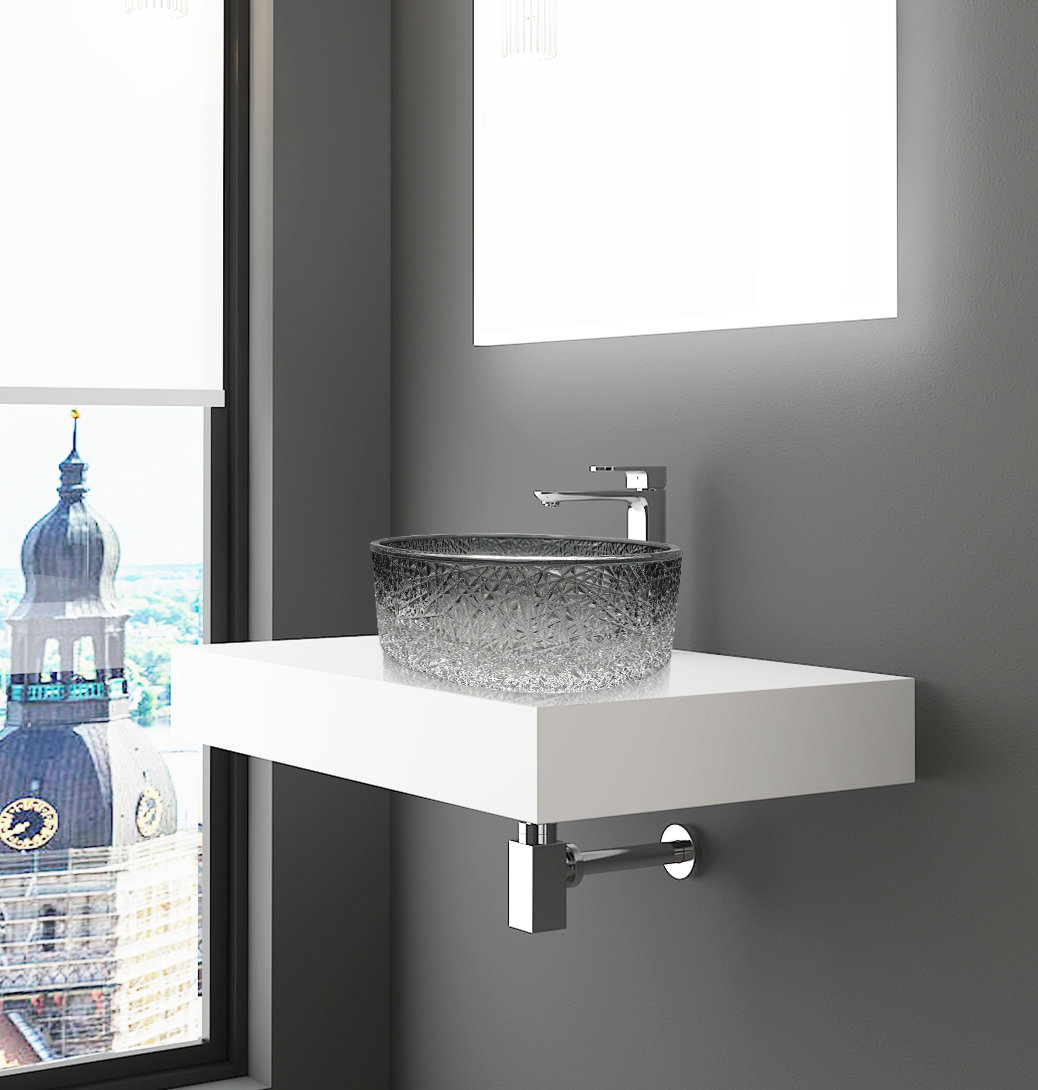CastelloUSA Stadium 14" Round Decorative Gradient Crystal Vessel Sinks ...