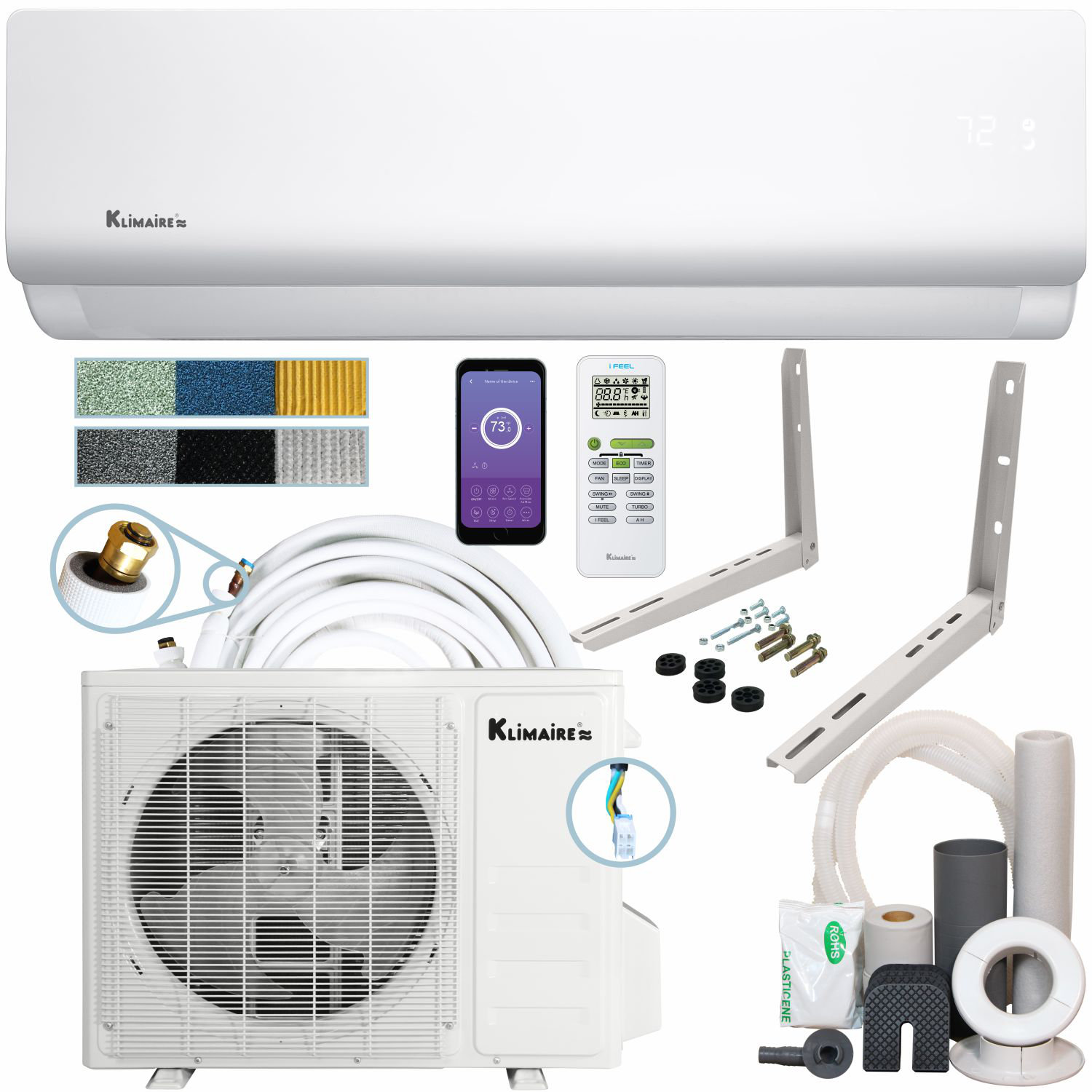 Klimaire 1,200 BTU Ducless Mini Split Air Conditioner with Heat, Remote ...