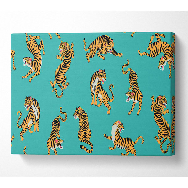 Latitude Vive Turquoise Tiger Pattern - Wrapped Canvas Graphic Art ...