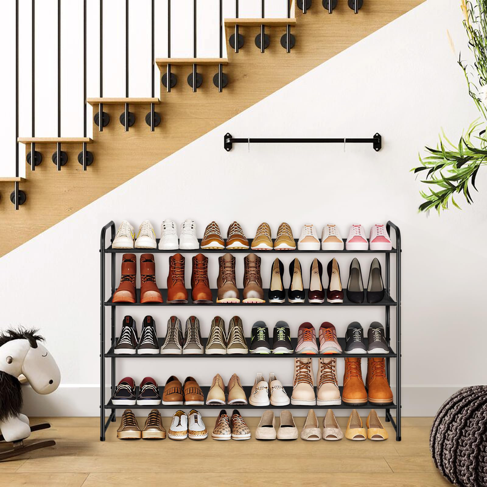 Ebern Designs 4 Tier Long Shoe Rack For Closet Floor, Wide Shoe Shelf ...