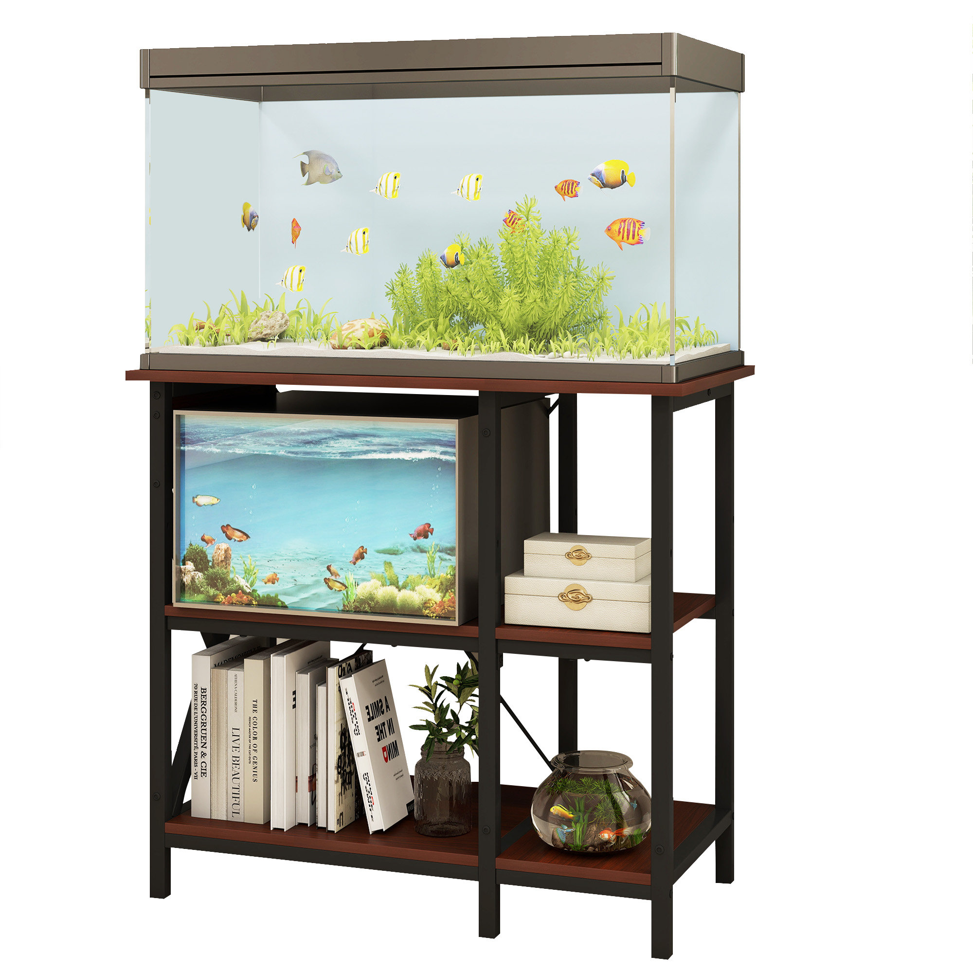 17 Stories 3-Tier 10-37 Gallon Metal Aquarium Stand Fish Tank Stand ...