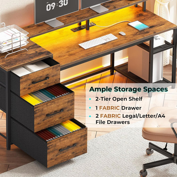 Wrought Studio™ 59" Office Desk With Drawers, Reversirble Computer Desk ...