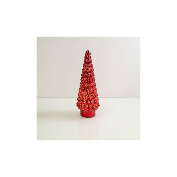 The Holiday Aisle® 15" Red Glass Christmas Tree Sculpture With LED ...