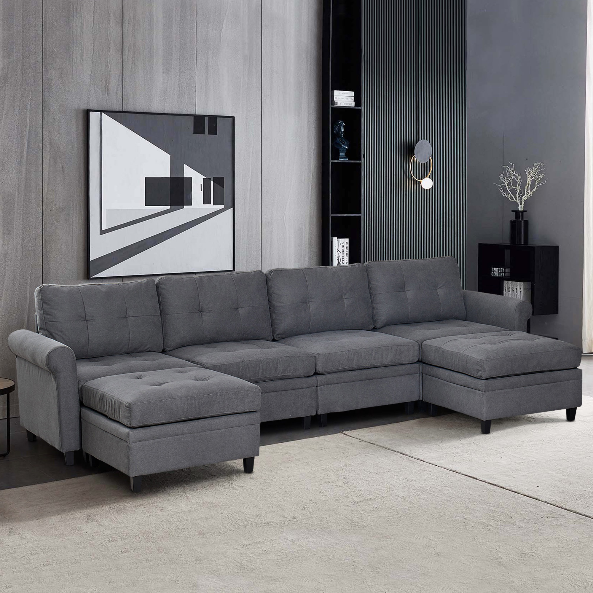 Winston Porter 115" U-Shaped Upholstered Sectional Couch With Storage ...