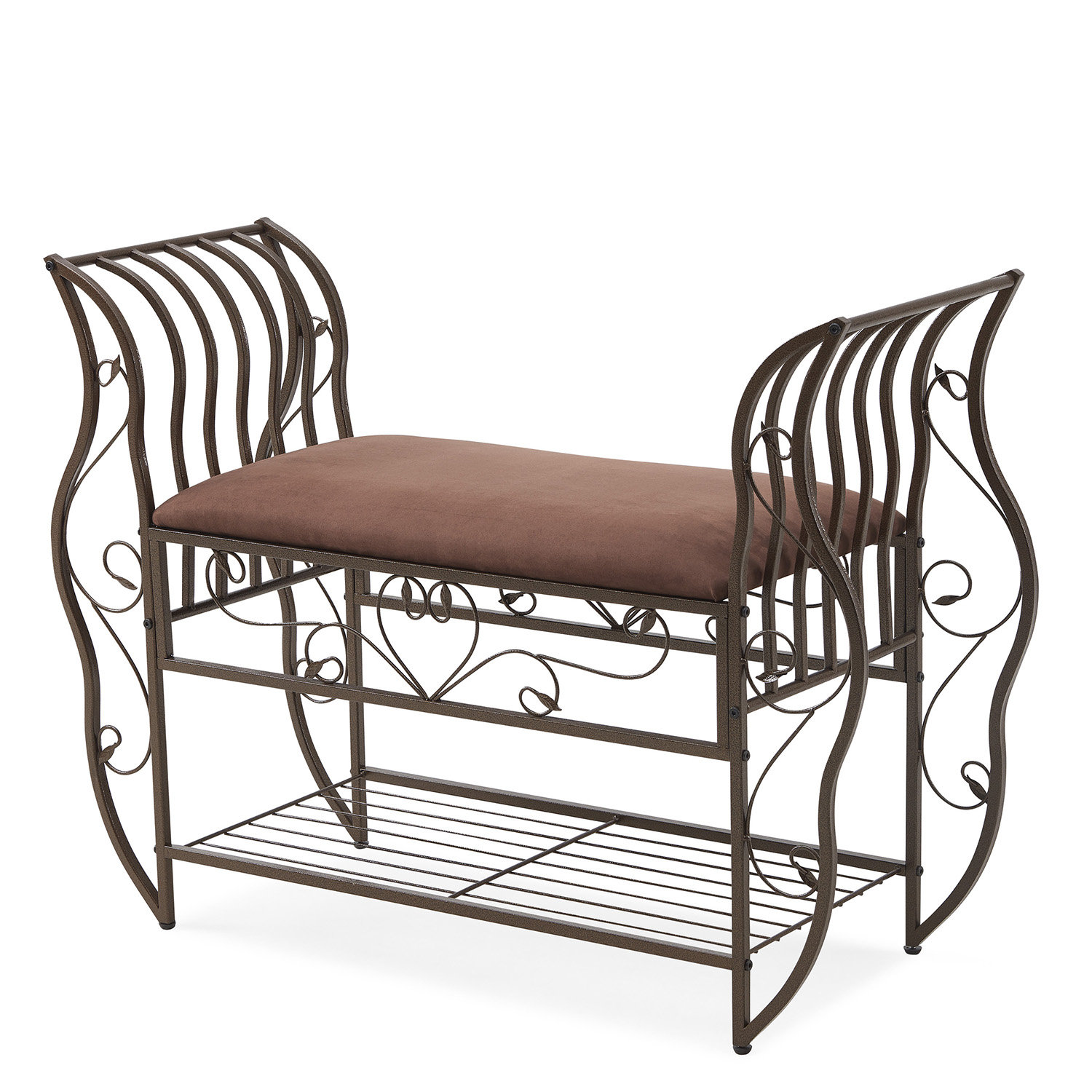 Fleur De Lis Living Metal Frame Bench With Armrests And Cushions | Wayfair