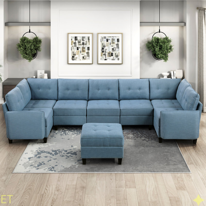 Latitude Run® Living Room Furniture One-Arm Chair Blue Tufted Solid ...